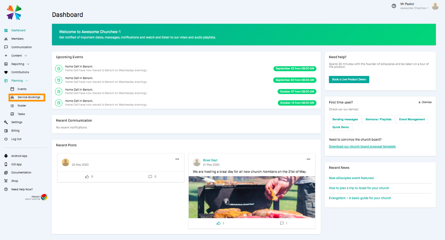 Create a new service booking – eDisciples Docs