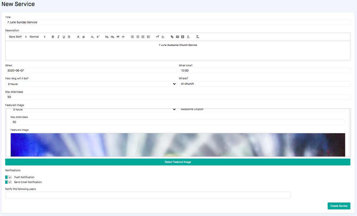 Create a new service booking – eDisciples Docs